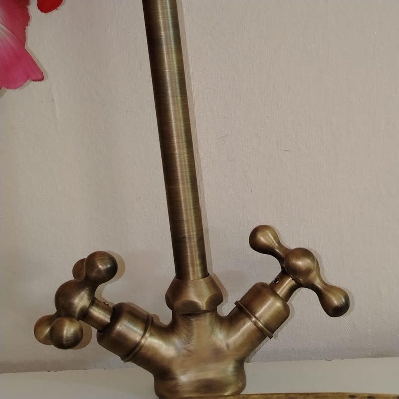 Antique Brass Faucet Vintage Dual Handle Mixer Tap for Kitchen ...