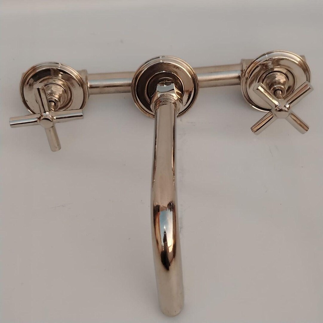 Brass Wall Mount Faucet Vintage Industrial Tap With Dual Handles ...