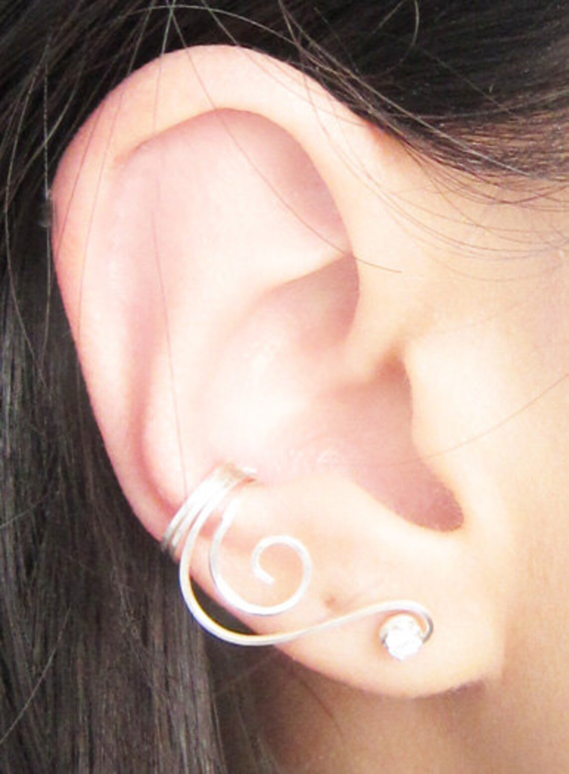 Sterling Silver Ear Lobe Cubic Zirconia Swirl Ear Cuff - Etsy