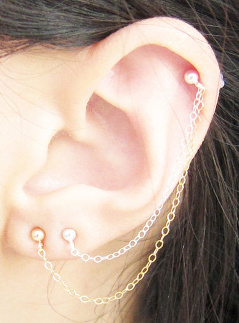 Sterling Silver & Gold Filled Chains Cartilage Triple Piercing - Etsy