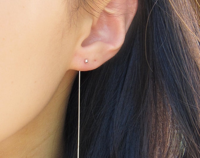 Sterling Silver Extra Long Thread Ball Earring - Etsy