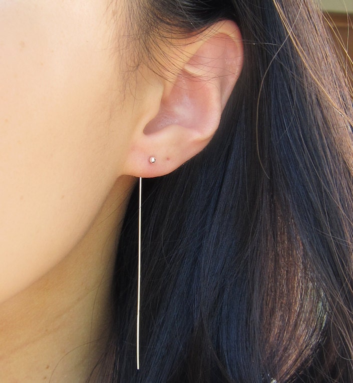 Sterling Silver Extra Long Thread Ball Earring - Etsy