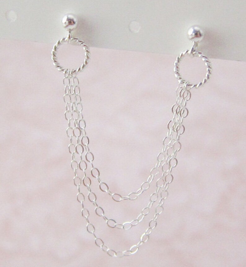 Sterling Silver Swirl Triple Chain Cartilage Double Piercing | Etsy