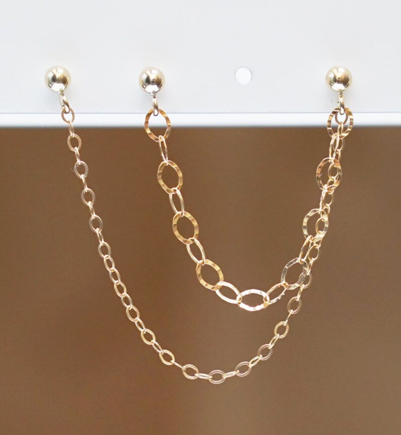 Gold Filled Small and Large Chains Cartilage Triple Piercing | Etsy
