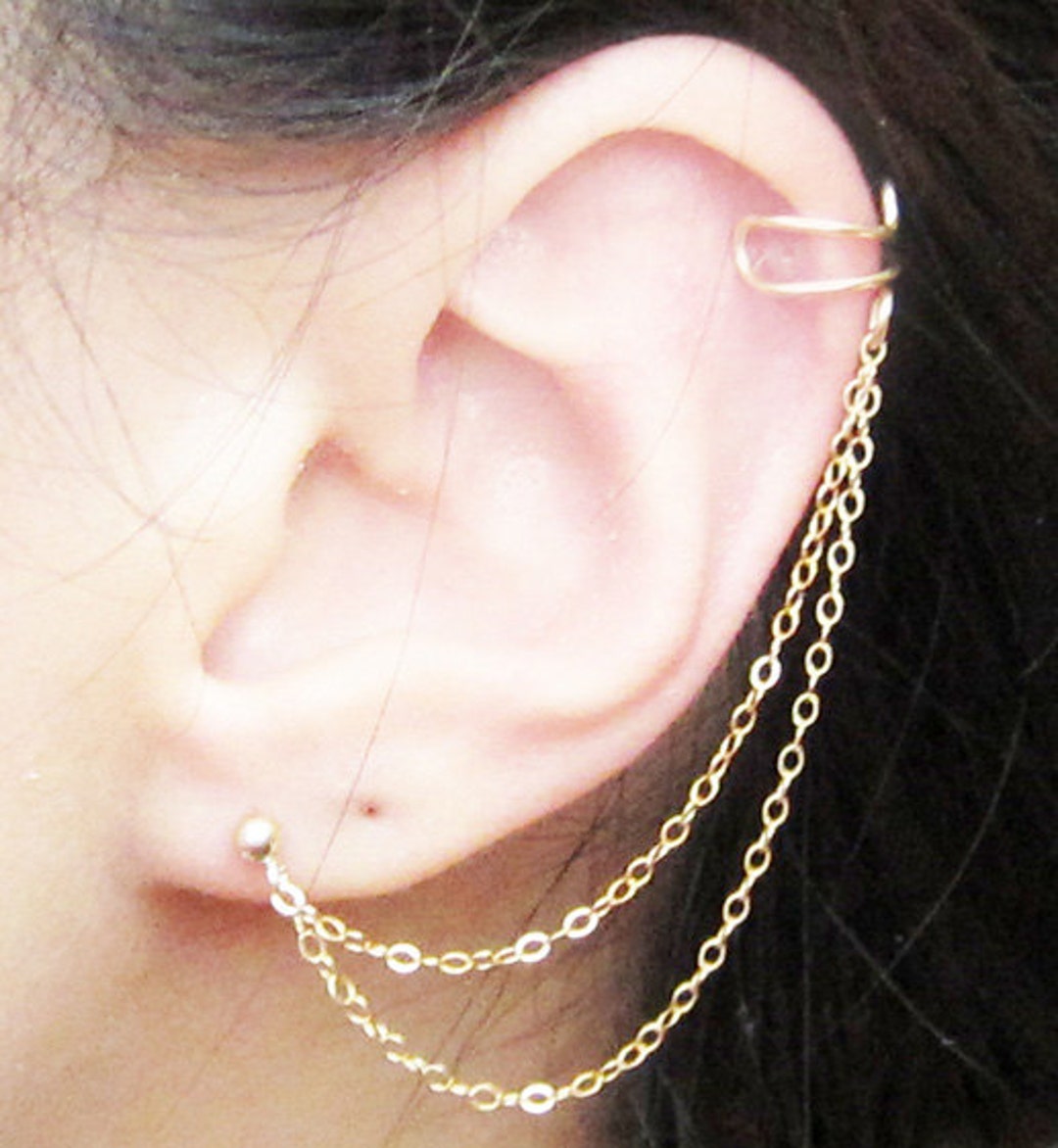 Gold Filled Double Chain Plain Cuff Earring - Etsy