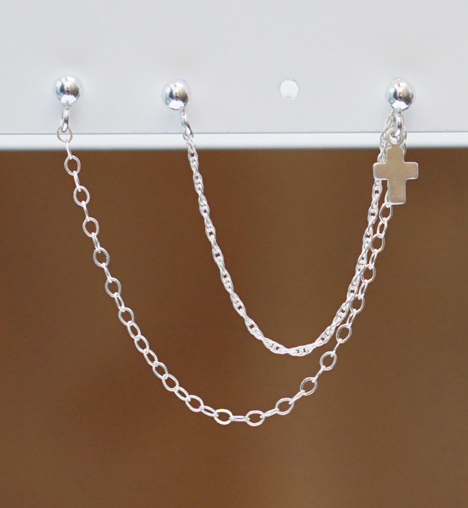 Sterling Silver Single Cross Triple Piercing - Etsy