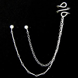 Sterling Silver Long Branched Chain Double Piercing Cuff - Etsy