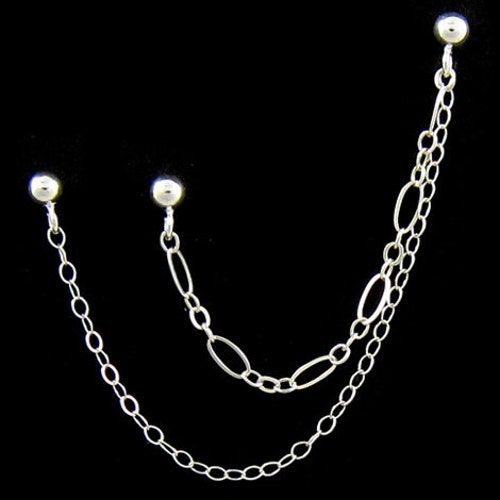 Sterling Silver Single & Double Chain Triple Piercing Earring - Etsy