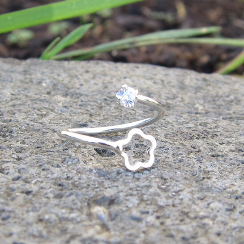 Sterling Silver Flower Cubic Zirconia Adjustable Pinky Ring - Etsy