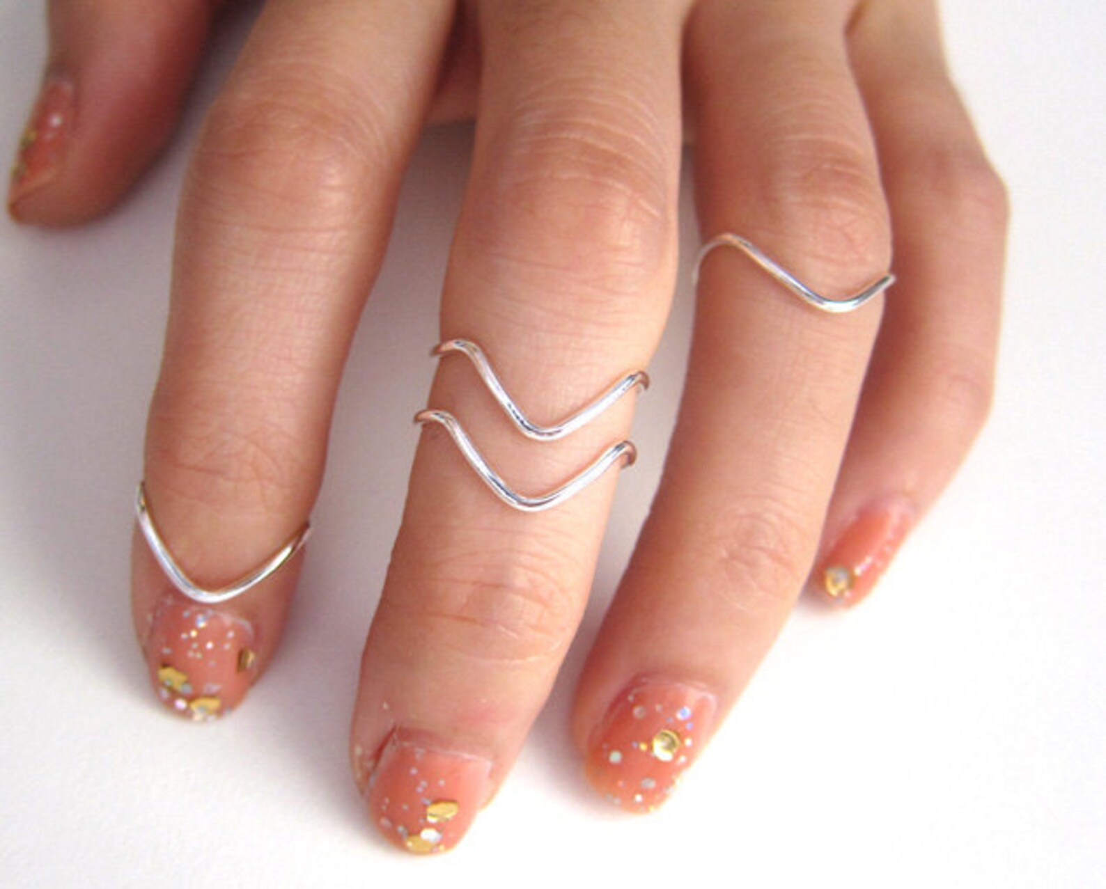 Set of 3 Sterling Silver Chevron Ring - Etsy