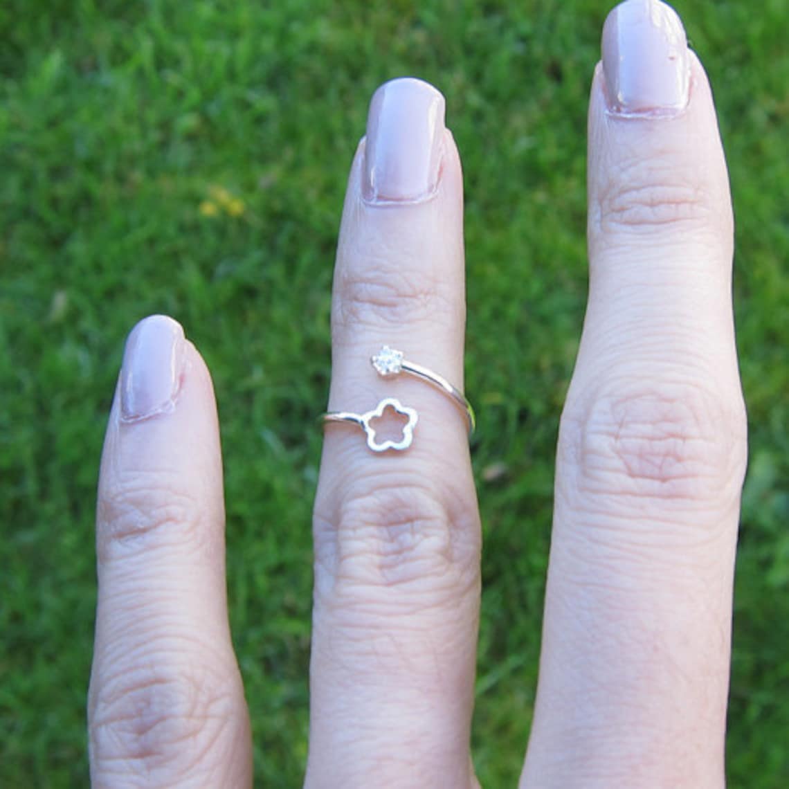 Sterling Silver Flower Cubic Zirconia Adjustable Pinky Ring - Etsy