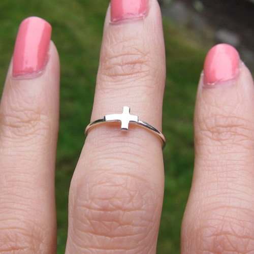 Sideways Cross Ring Purity Ring Sterling Silver Ring | Etsy
