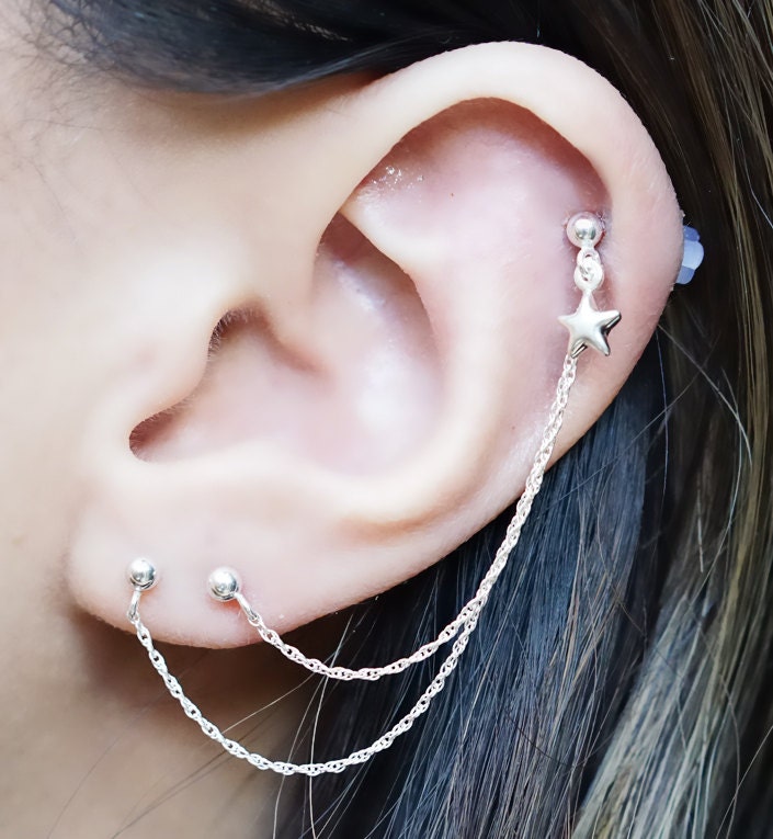 Sterling Silver 3D Star Triple Piercing - Etsy