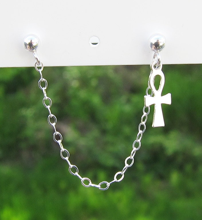 Sterling Silver Key of Life Ankh Cartilage Double Piercing | Etsy
