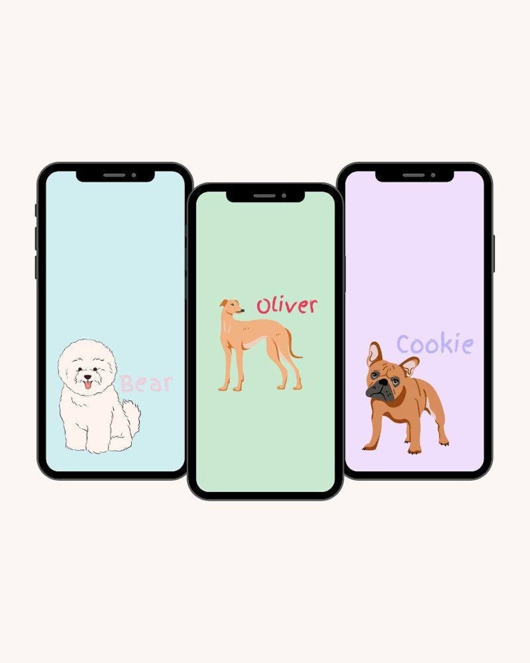 Custom Pet Background Dog Breed Pet iPhone Wallpaper Set of 3 Cute ...
