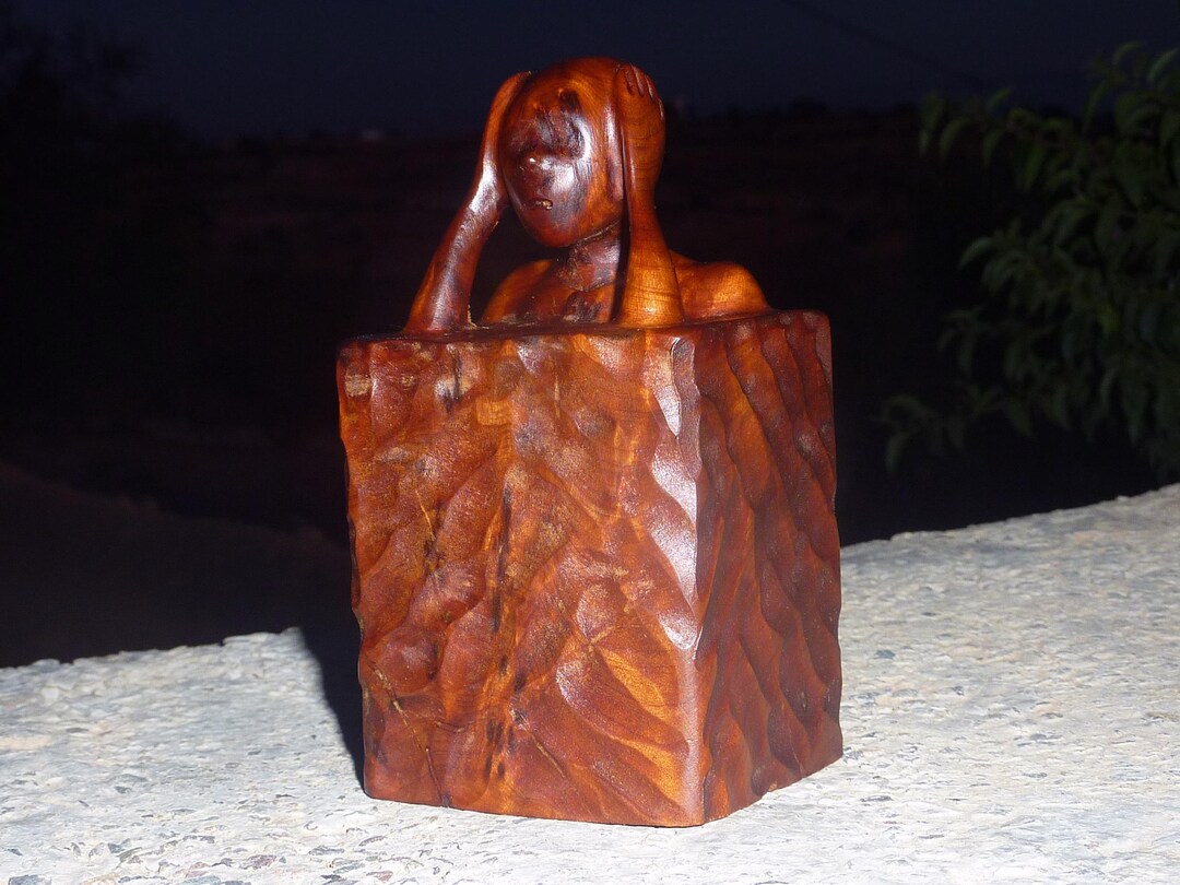 Wood Sculpture Art, Sad MAN ABSTRACT STATUE, Unique Wood Carving ...