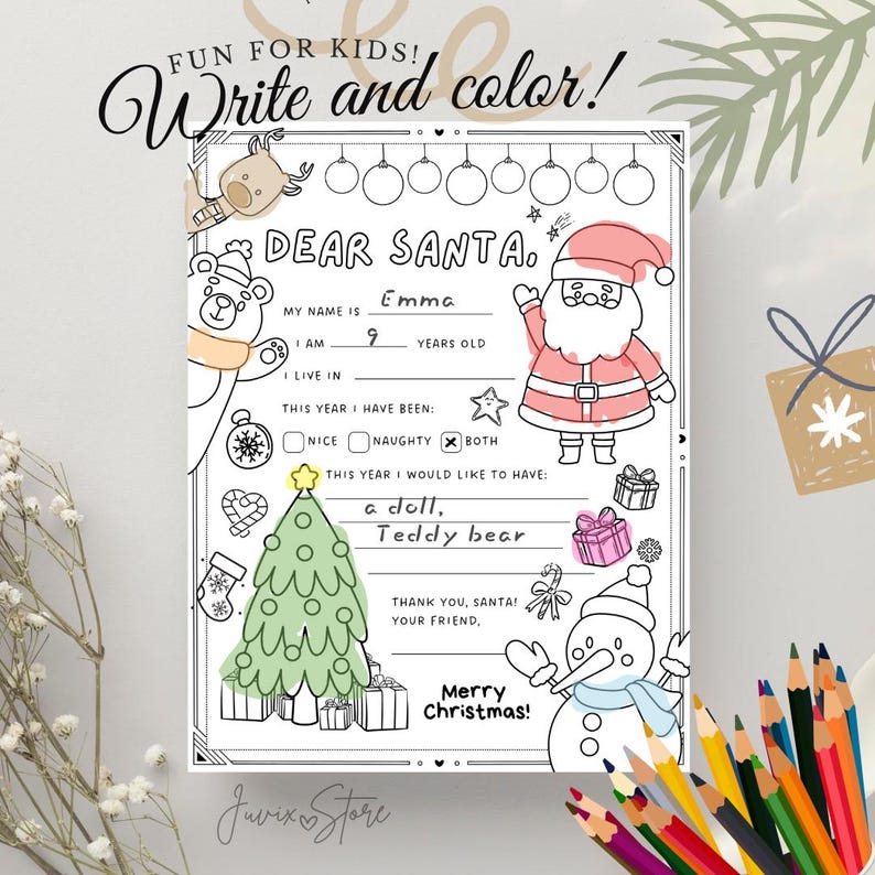 Children's Letter to Santa Coloring Page | PDF Printable Christmas ...