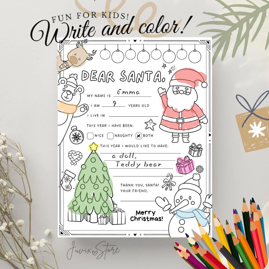 Children's Letter to Santa Coloring Page | PDF Printable Christmas ...