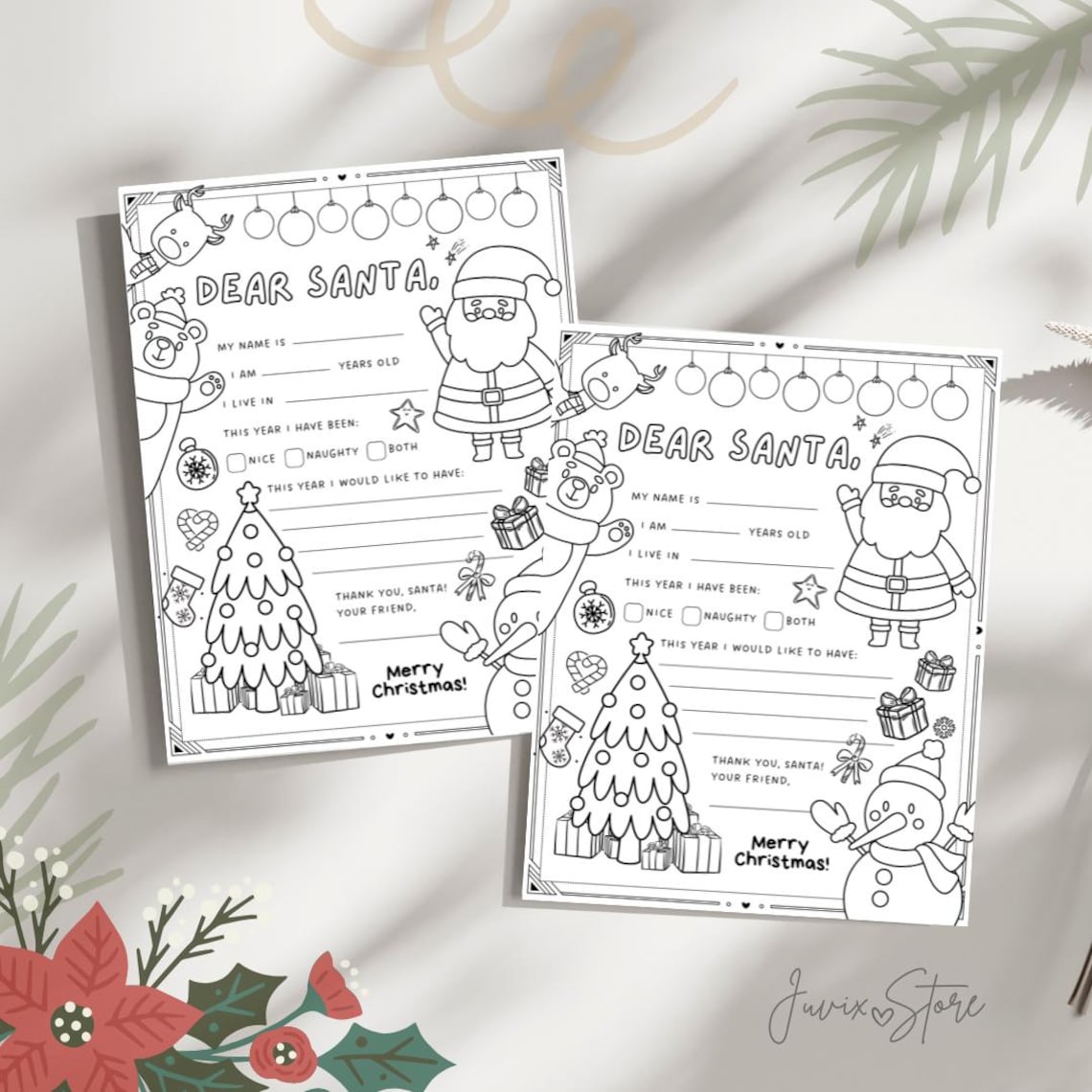 Children's Letter to Santa Coloring Page | PDF Printable Christmas ...