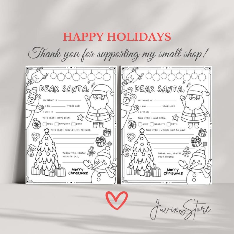 Children's Letter to Santa Coloring Page | PDF Printable Christmas ...