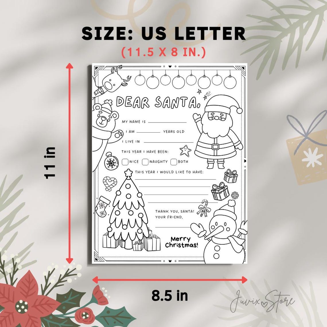 Children's Letter to Santa Coloring Page PDF Printable Christmas ...