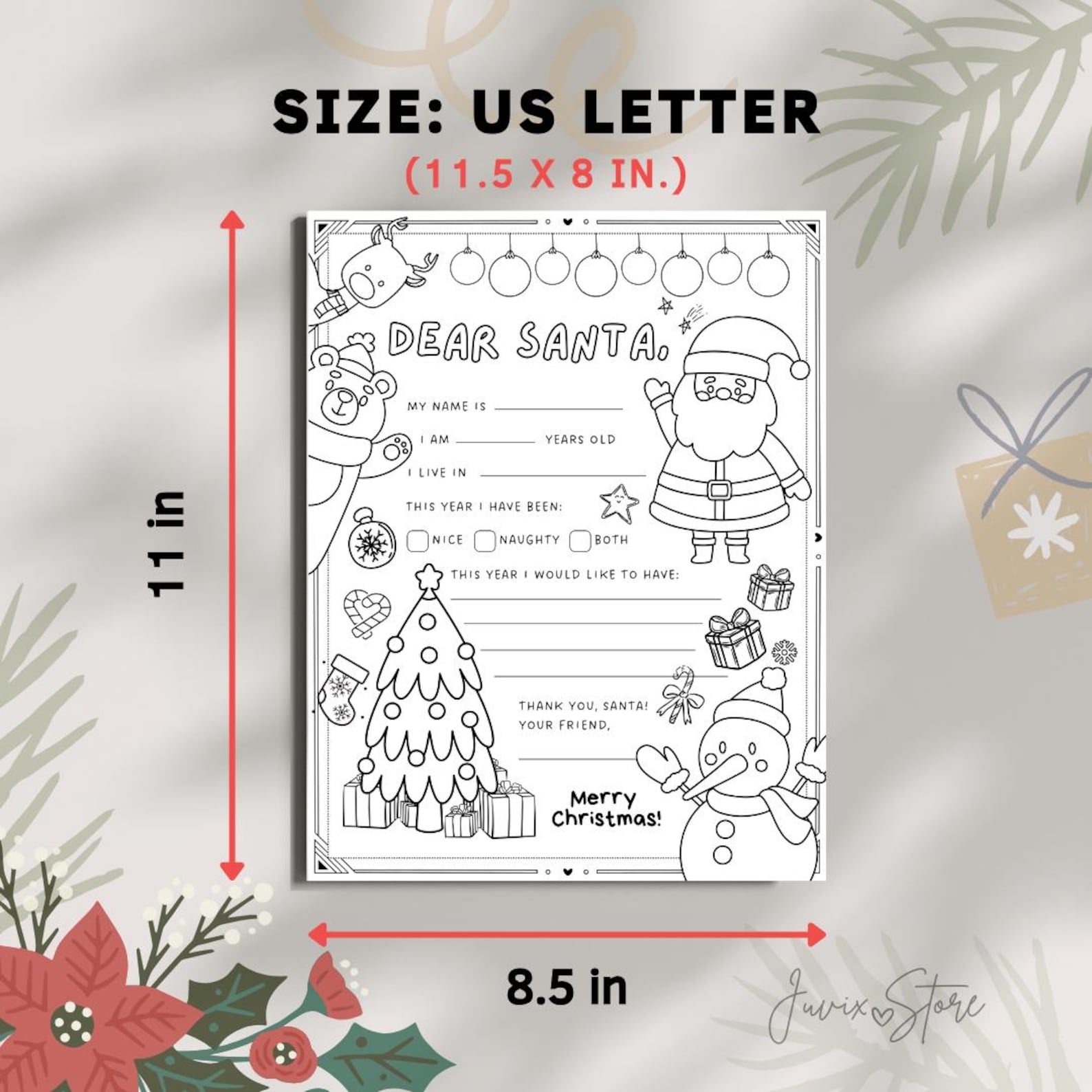 Children's Letter to Santa Coloring Page PDF Printable Christmas ...