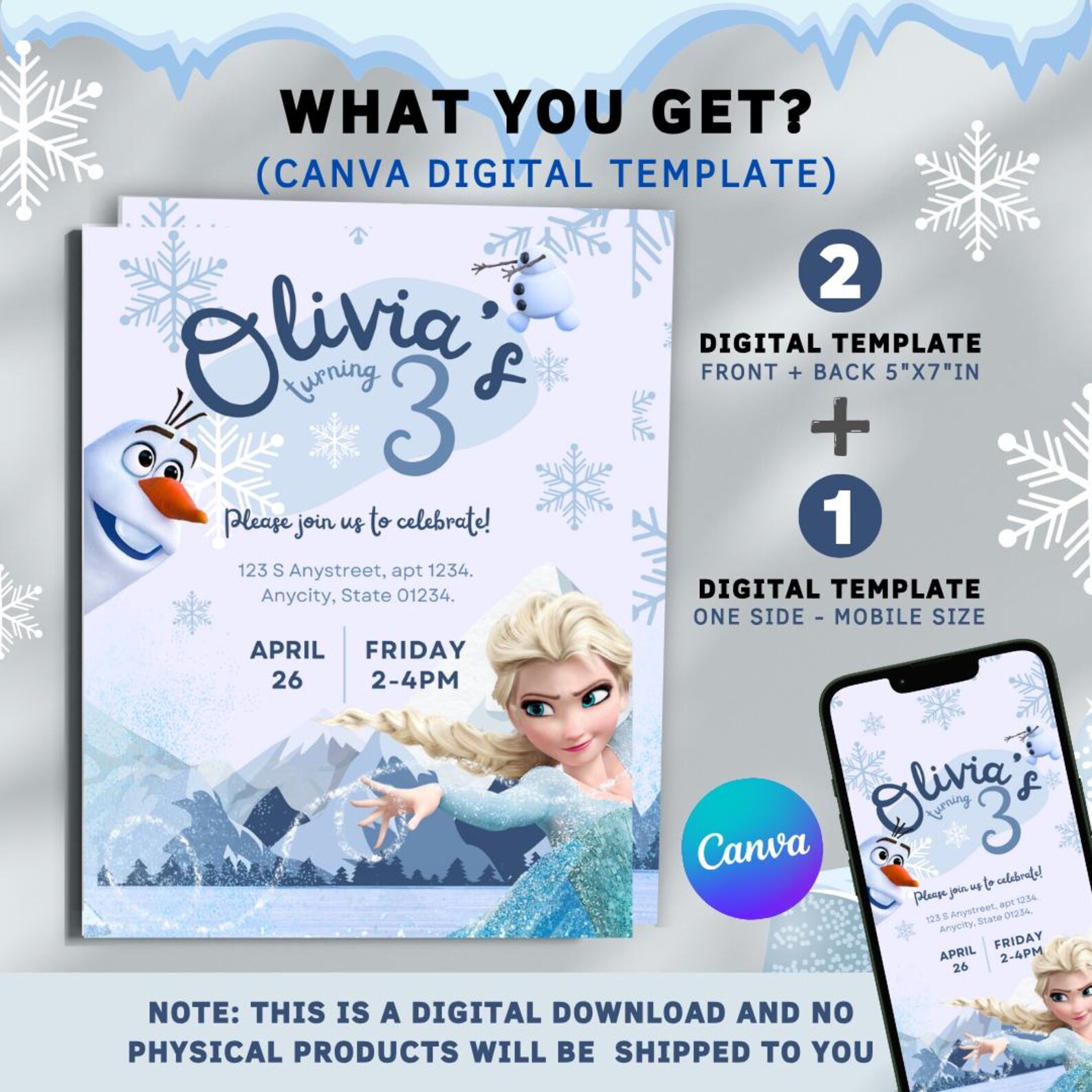 Frozen Birthday Invitation: Digital Template | Printable and Editable ...