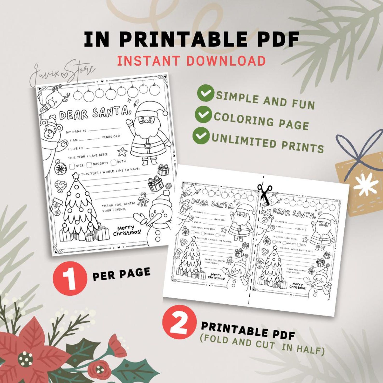 Children's Letter to Santa Coloring Page | PDF Printable Christmas ...