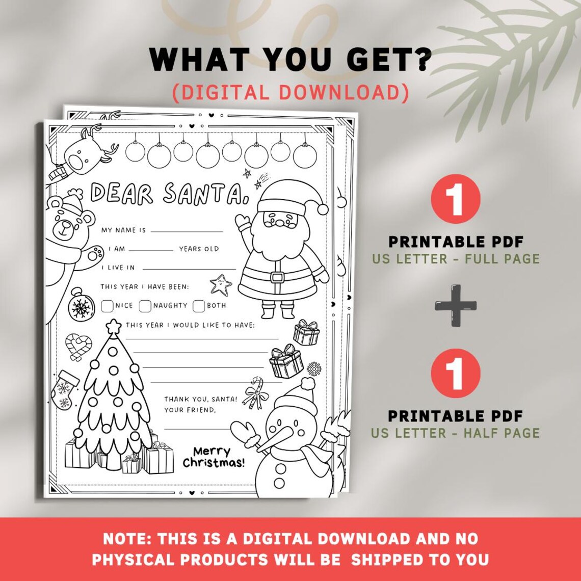 Children's Letter to Santa Coloring Page | PDF Printable Christmas ...