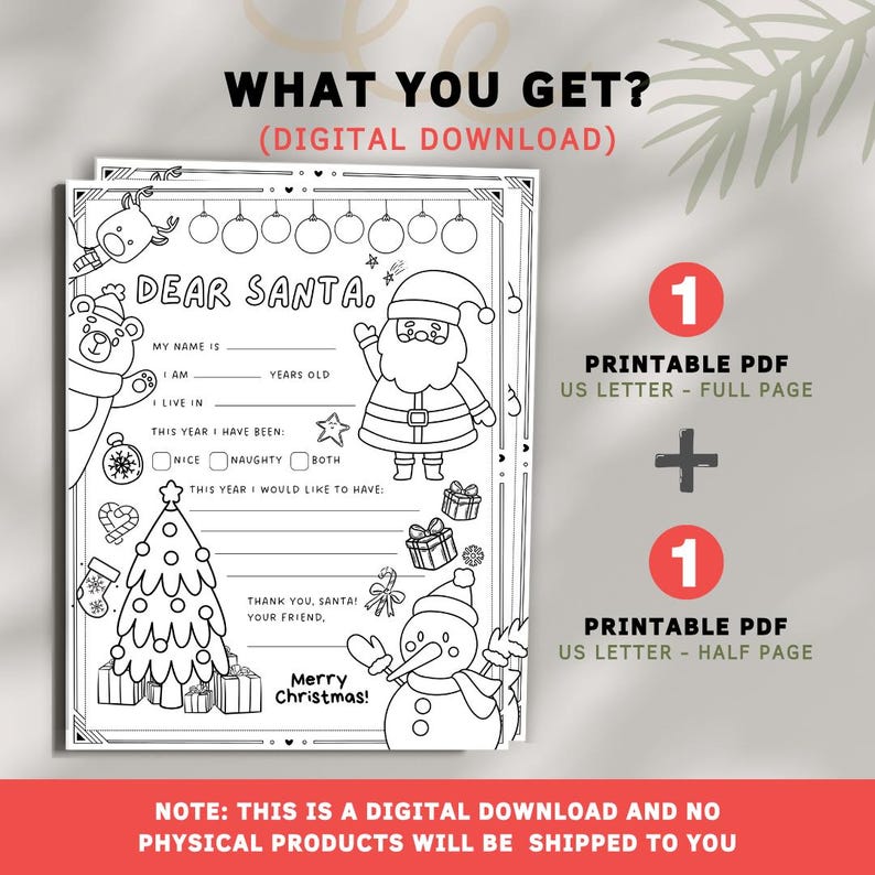 Children's Letter to Santa Coloring Page | PDF Printable Christmas ...