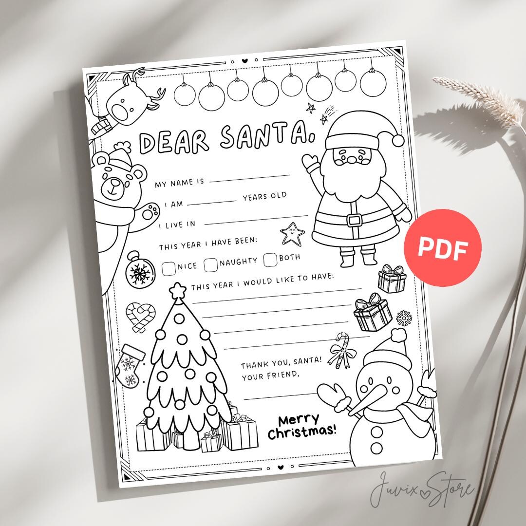 Children's Letter to Santa Coloring Page | PDF Printable Christmas ...