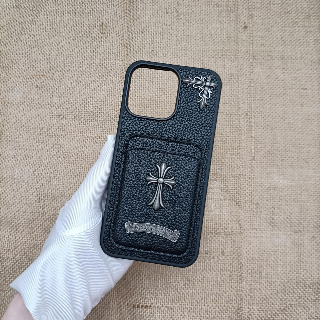 Opium Cross Iris With Card Bag Handmade Black Leather Phone Case Men ...