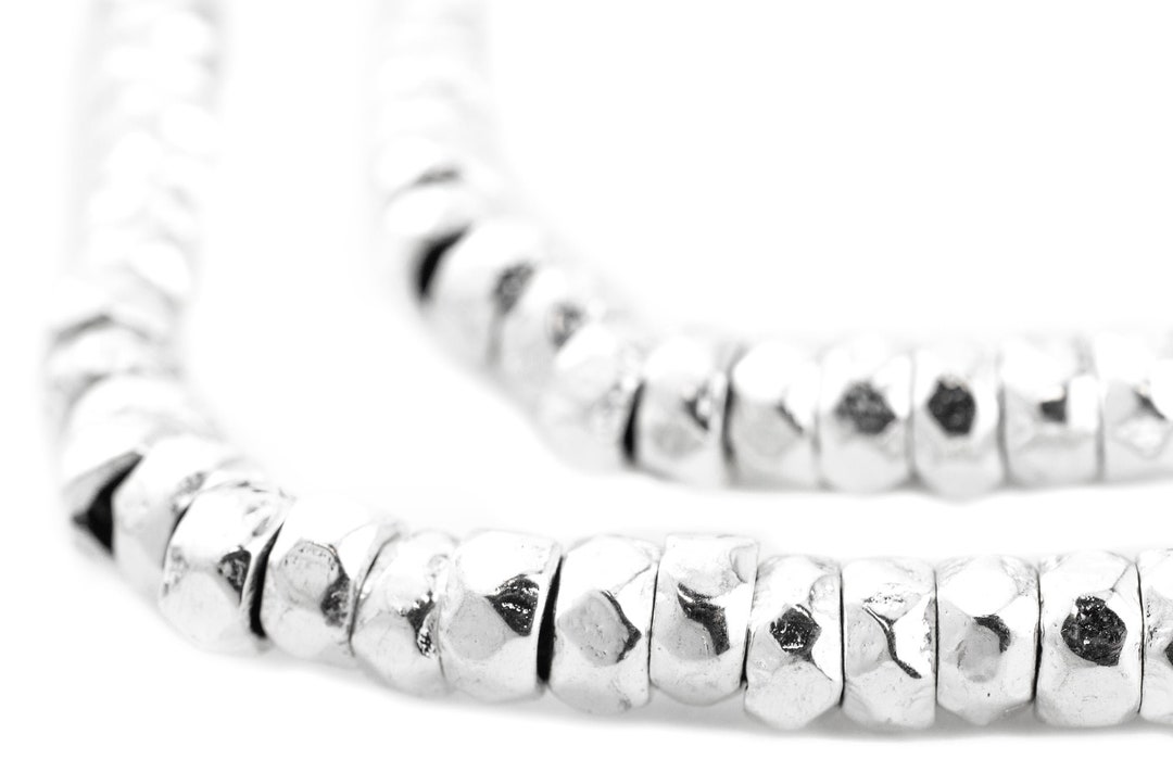 Shiny Silver Diamond Cut Cylinder Beads, 4x8mm, 13 Inch Strand, High ...