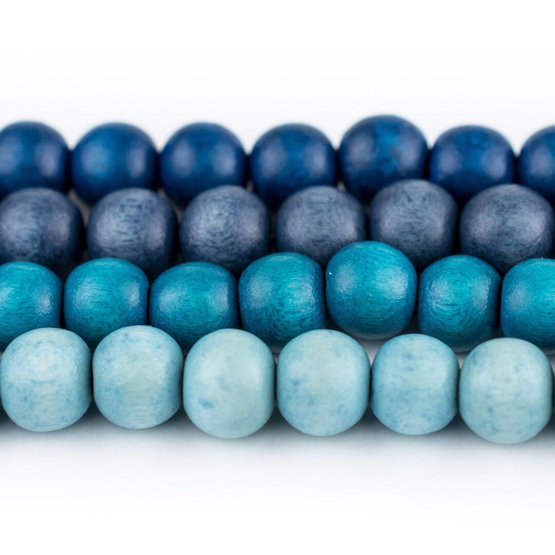 4 Strand Bundle Round Blue Natural Wood Beads 8mm: Rustic Wood Beads ...