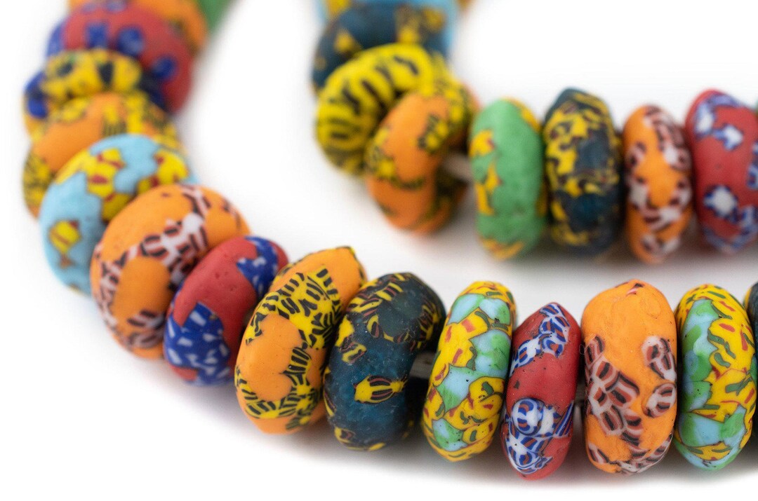 64 Jumbo House Medley Rondelle Fused Recycled Glass Beads 20mm ...
