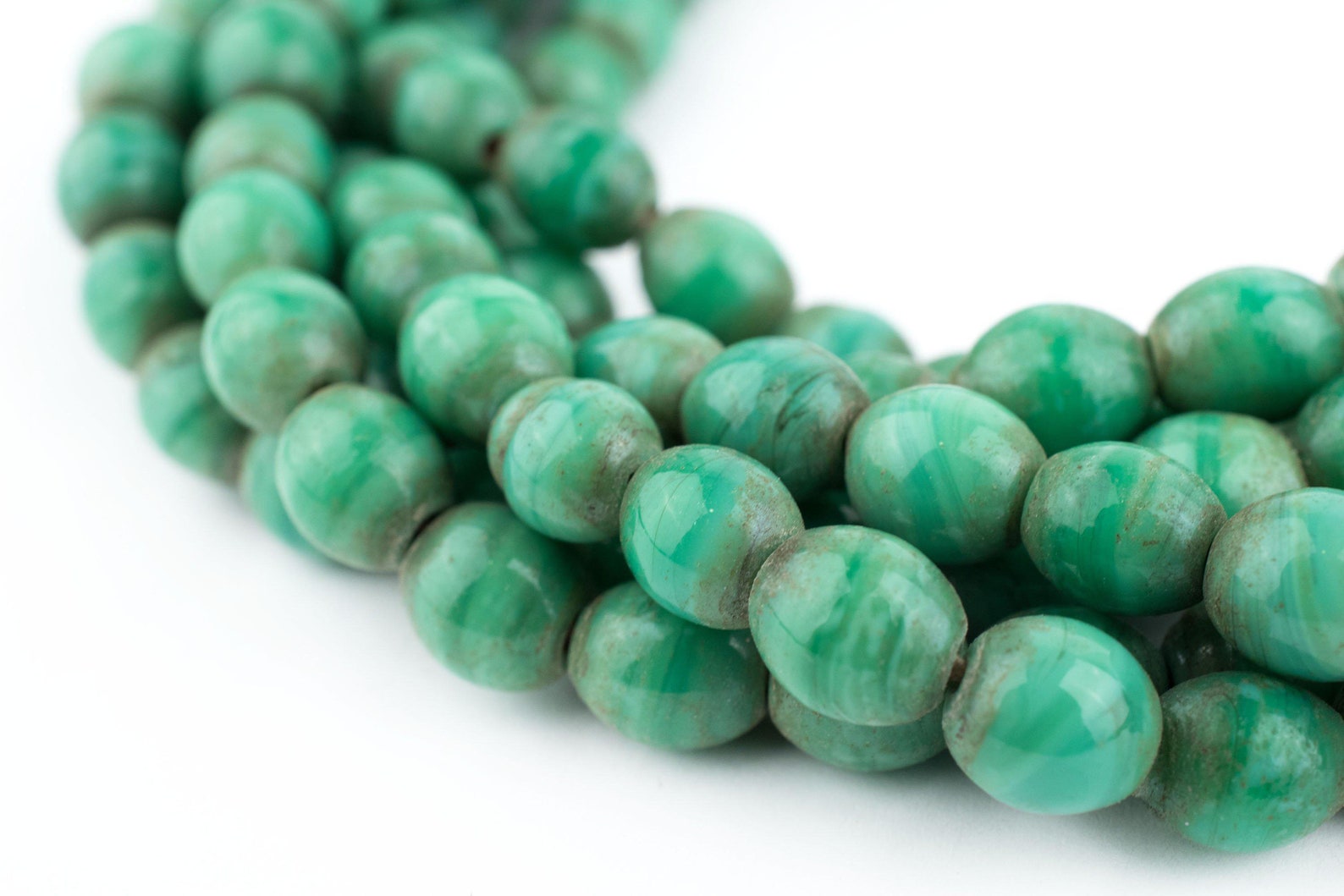 330 Green Aqua Naga Bead Necklace: Nepal Glass Beads Oval Shaped Beads ...