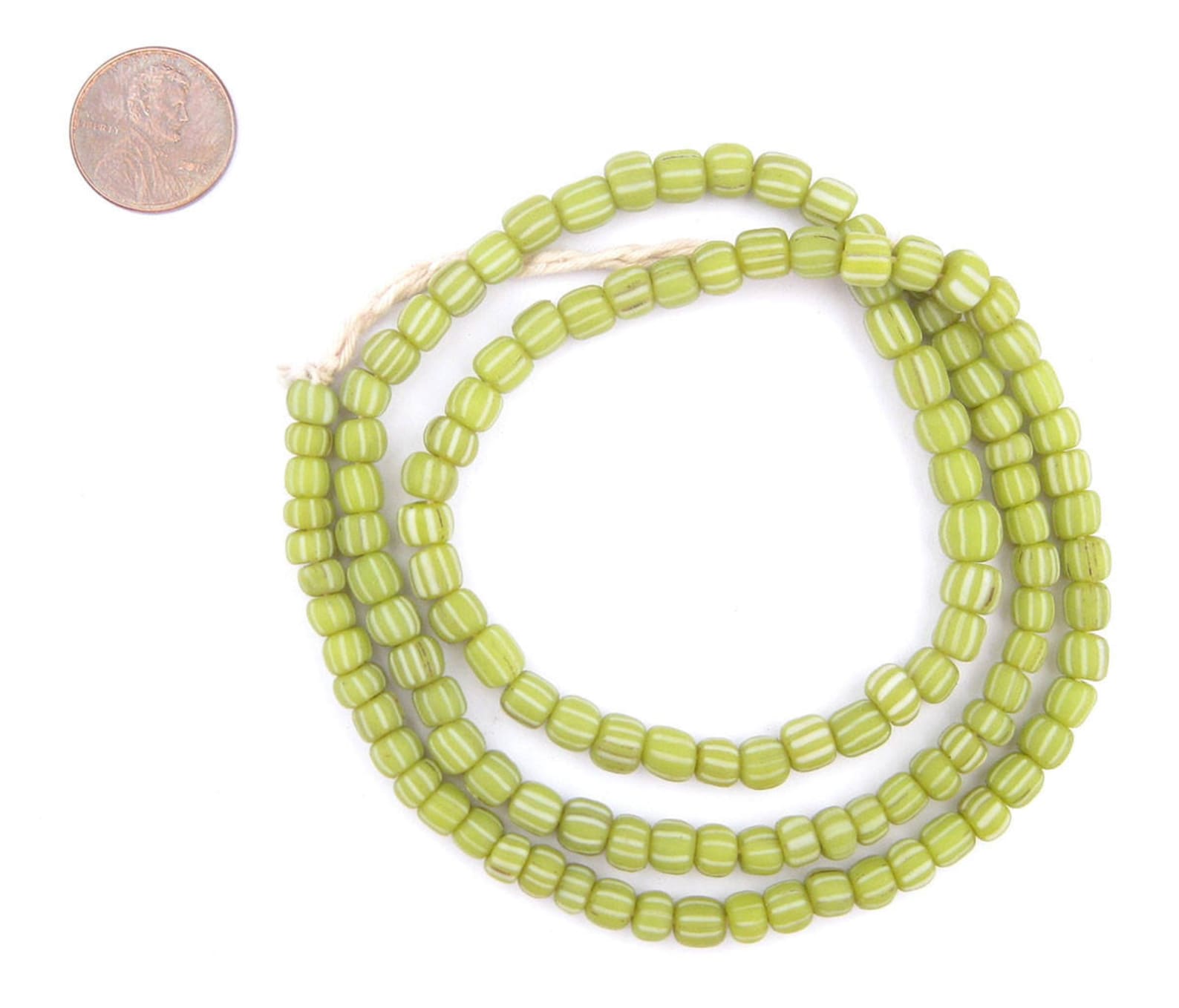 115 Lime Green Java Gooseberry Beads: Striped Trade Beads Glass ...