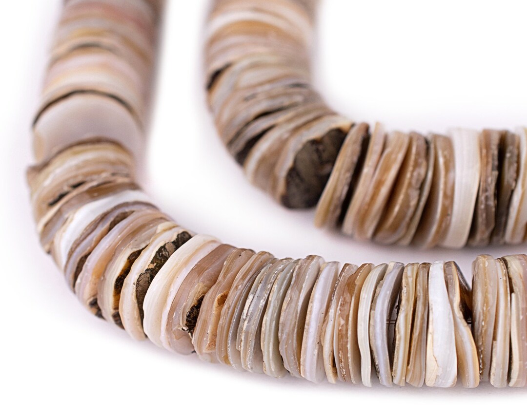 185 Rustic Natural Shell Heishi Beads 16mm: Shell Washer Beads Brown ...