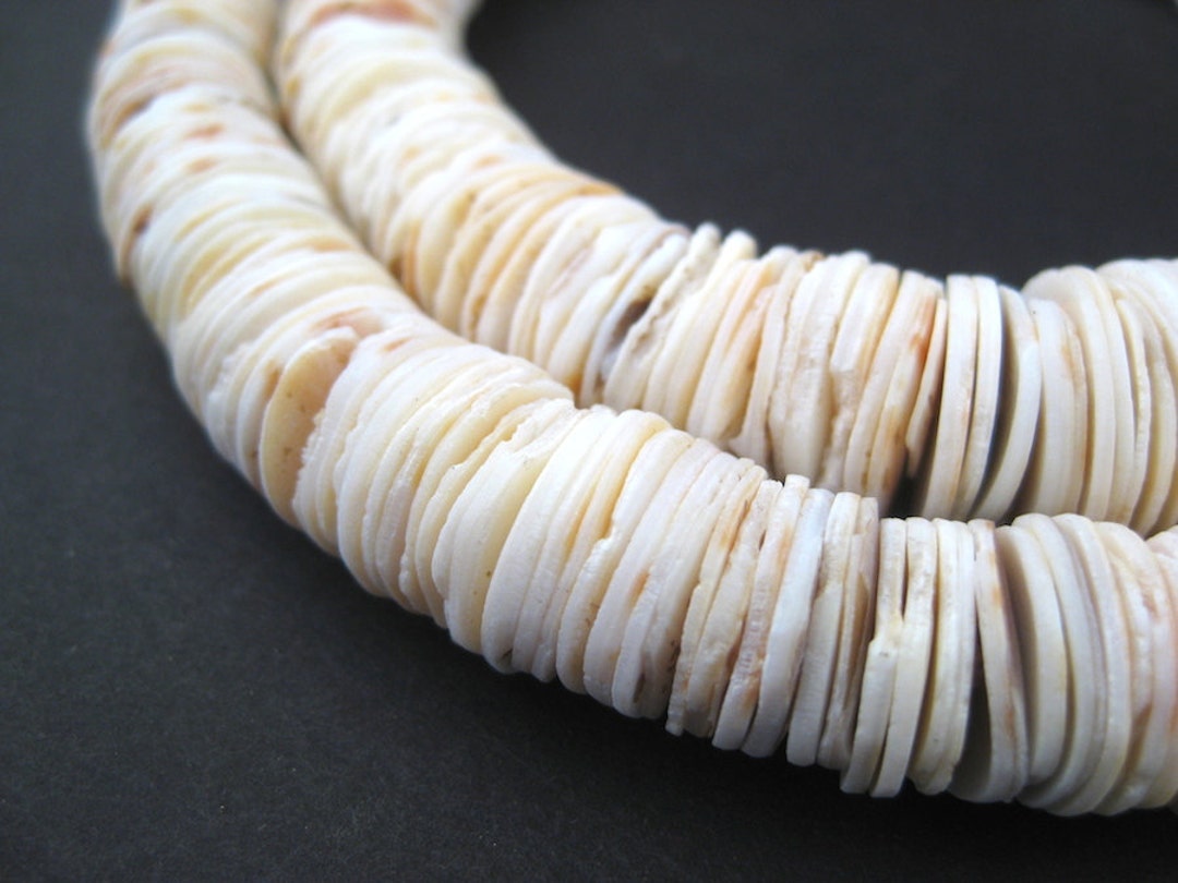 Trade Beads Natural Shell Beads 13mm White Sliced Disk Heishi African ...