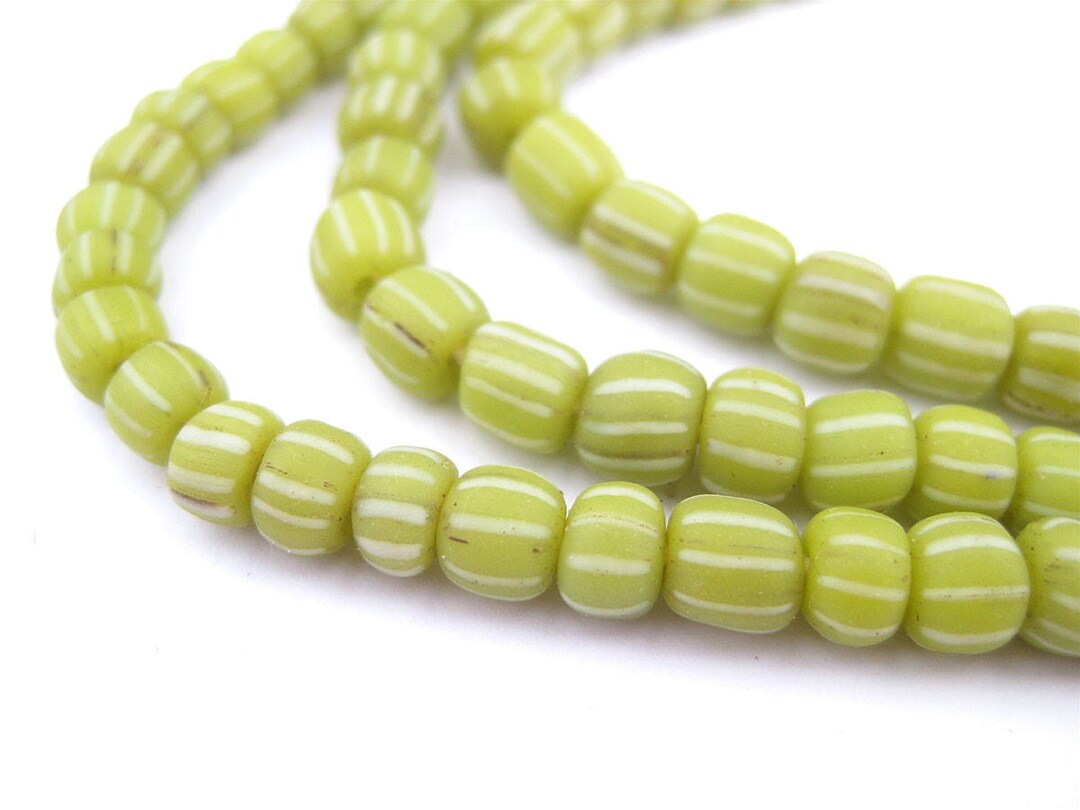 115 Lime Green Java Gooseberry Beads: Striped Trade Beads Glass ...