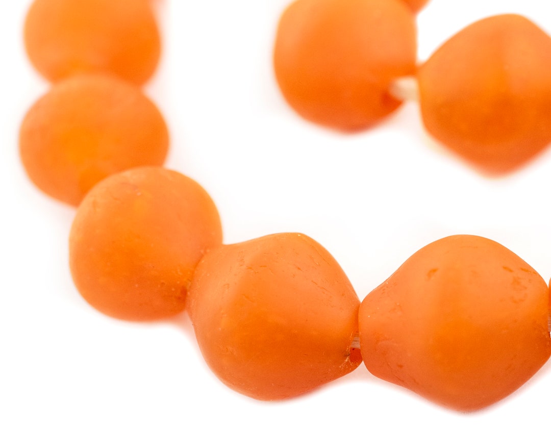 30 Jumbo Orange Bicone Recycled Glass Beads: Powder Glass Beads Frosted ...