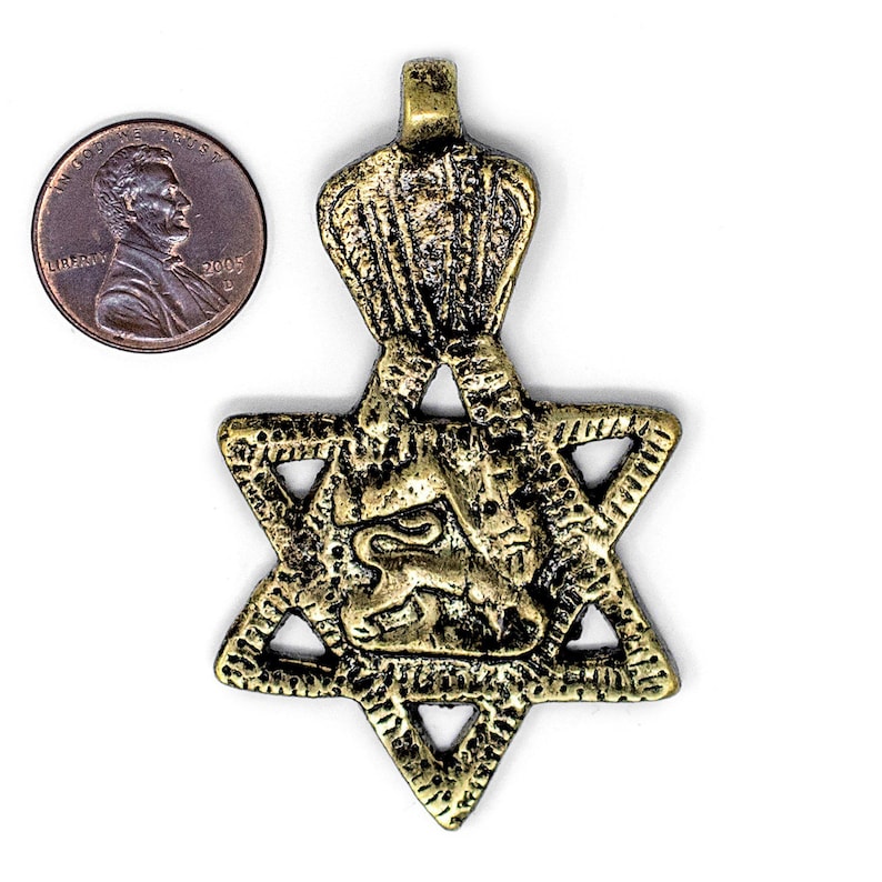 Brass Lion of Judah Star Pendant 62x38mm: Ethiopian Rasta Star of David ...