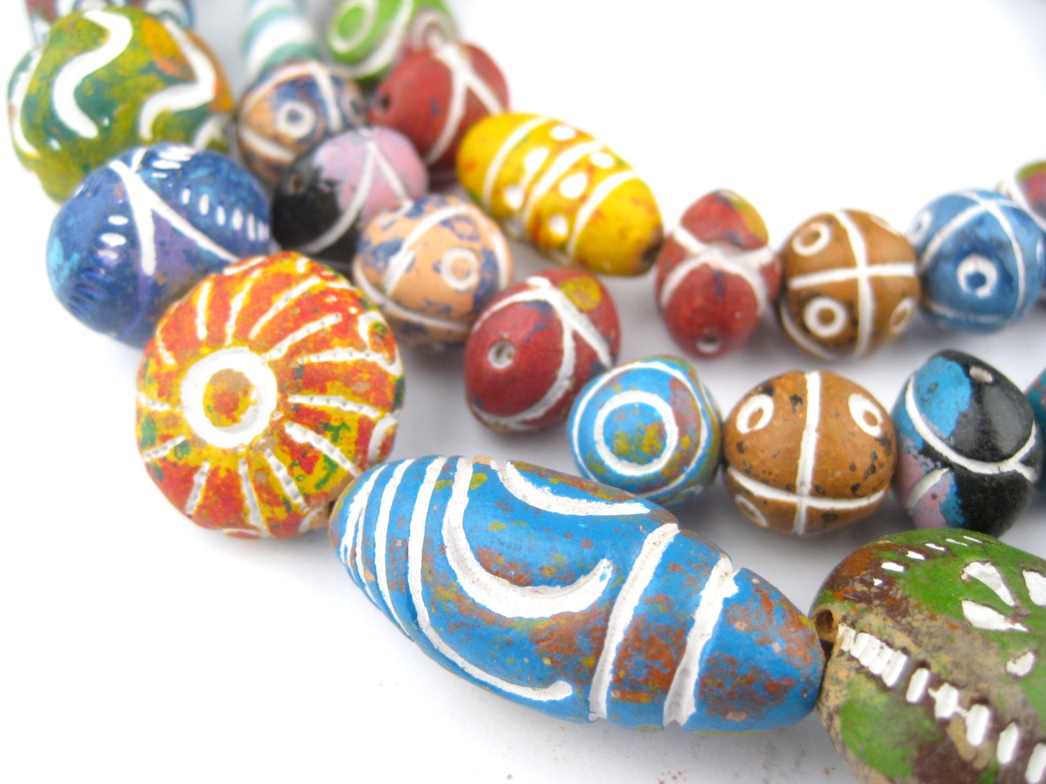 58 Multicolor Patterned Terracotta Beads Colorful Clay Beads | Etsy