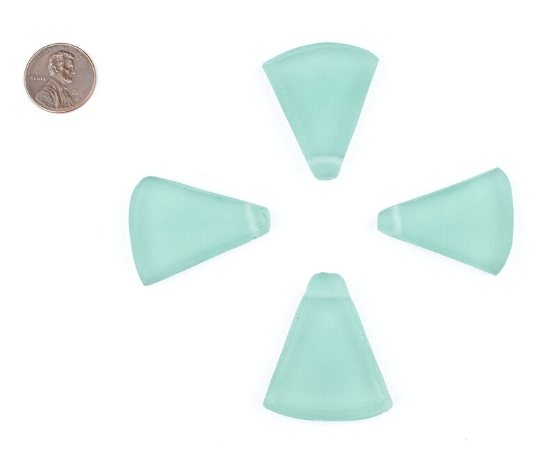4 Green Aqua Triangle Sea Glass Pendants: Green Sea Glass Recycled ...
