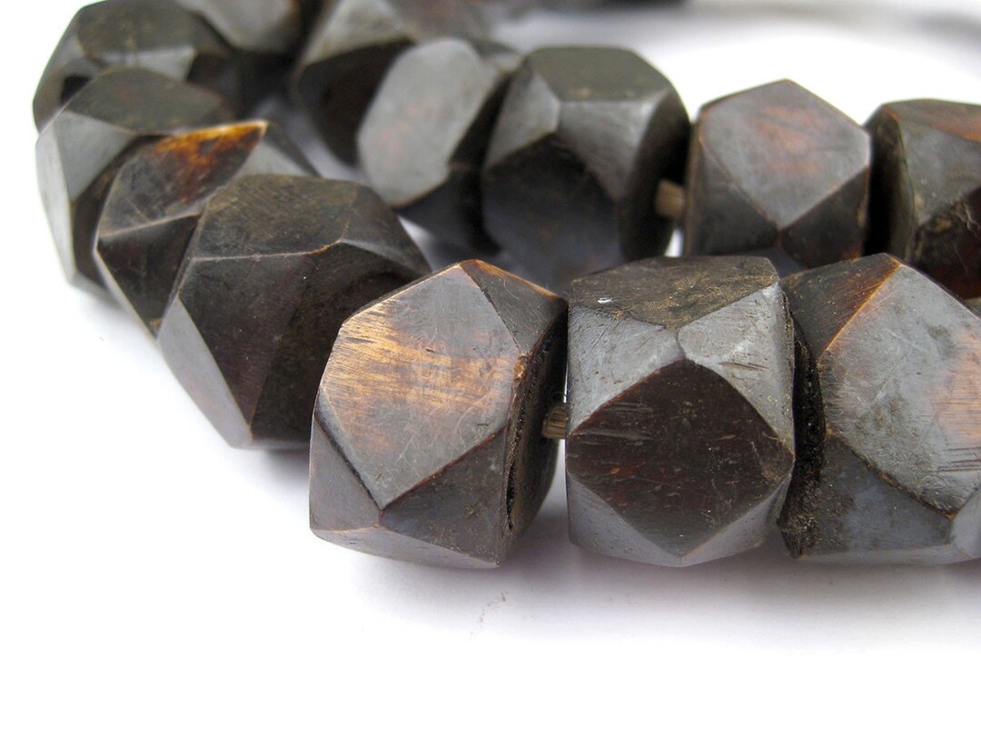 40 Dark Brown Kenya Bone Beads - Faceted Brown Bone - Batiked Bone ...