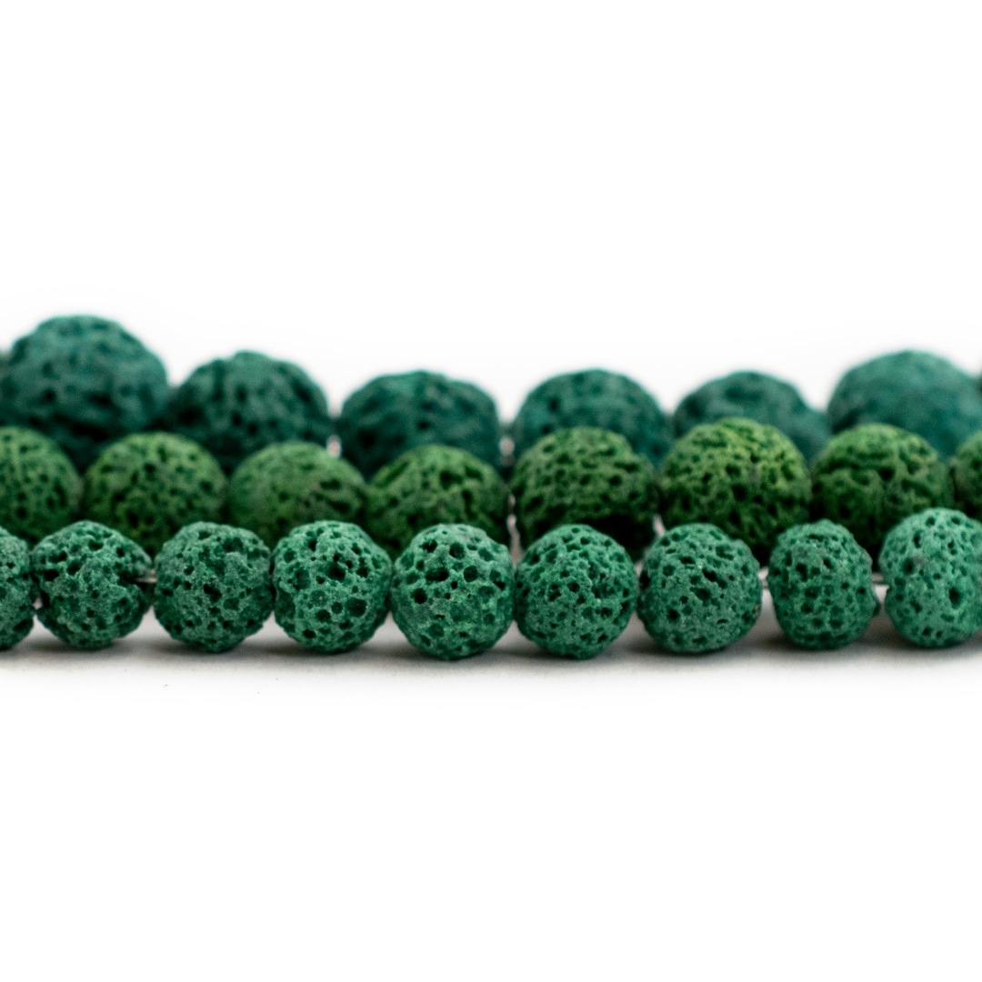 Green Volcanic Lava Beads: 6mm 8mm 10mm Organic Round Rough Dyed Porous ...