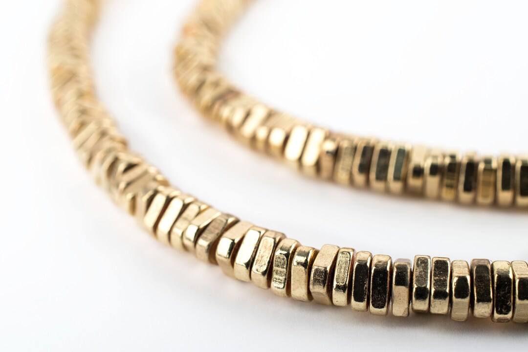 Faceted Gold Triangle Heishi Beads 4mm: Metal Spacer Beads Ethnic Metal ...