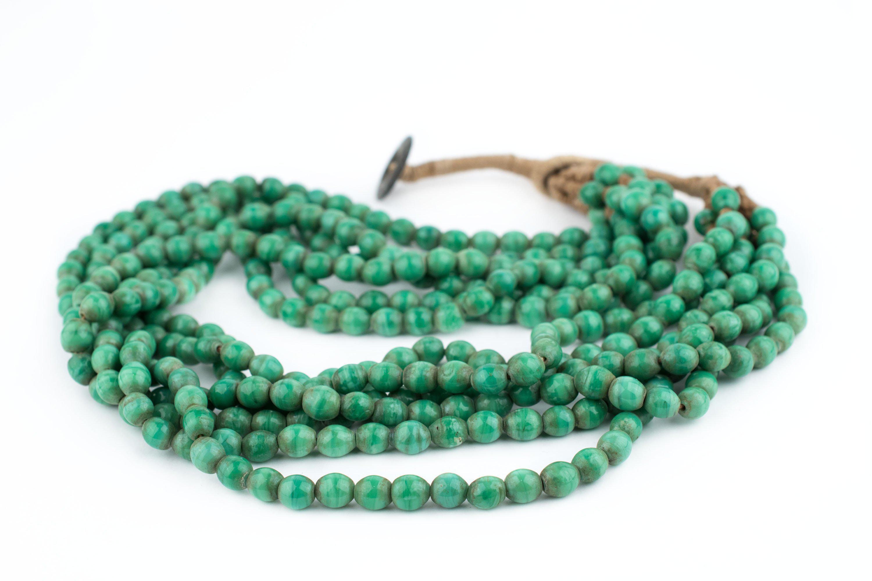 330 Green Aqua Naga Bead Necklace: Nepal Glass Beads Oval Shaped Beads ...