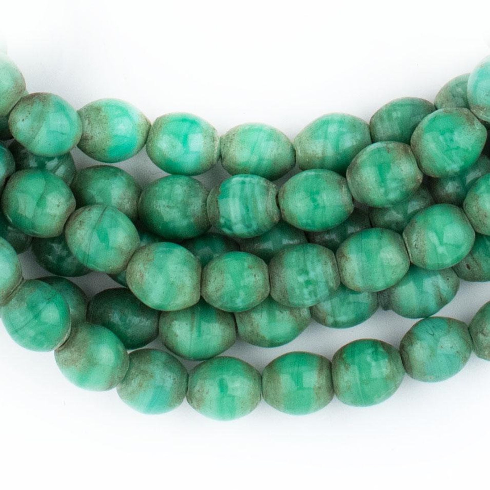 330 Green Aqua Naga Bead Necklace: Nepal Glass Beads Oval Shaped Beads ...
