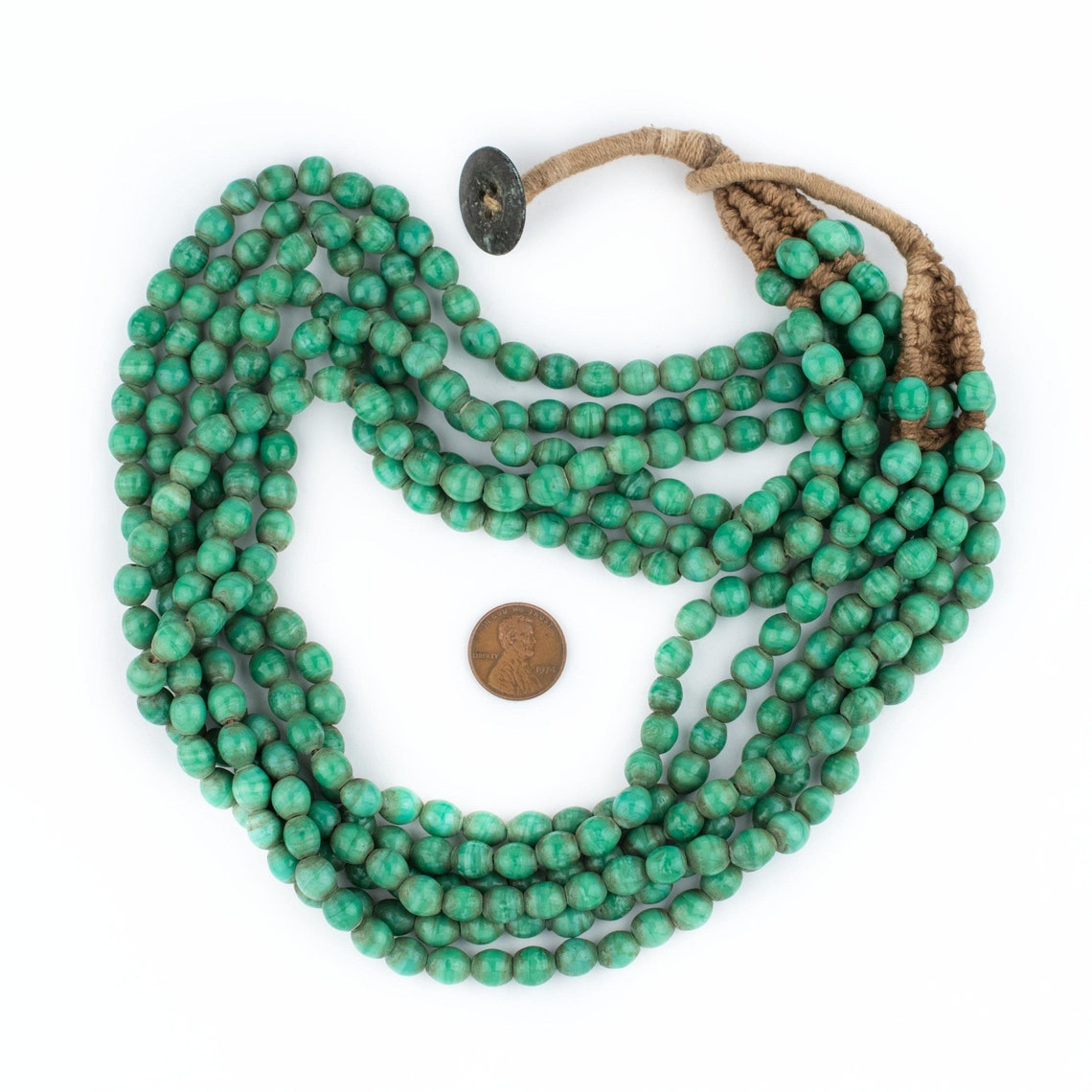 330 Green Aqua Naga Bead Necklace: Nepal Glass Beads Oval Shaped Beads ...